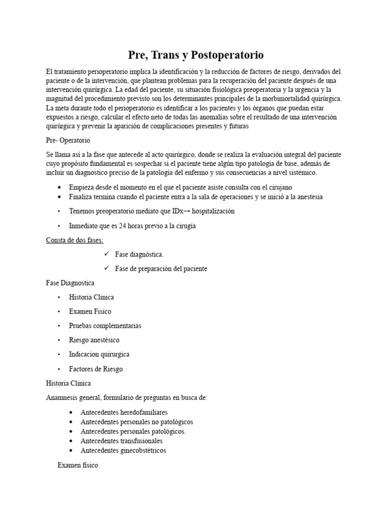 Pre Trans Y Postoperatorio Pdf Septicemia Anestesia