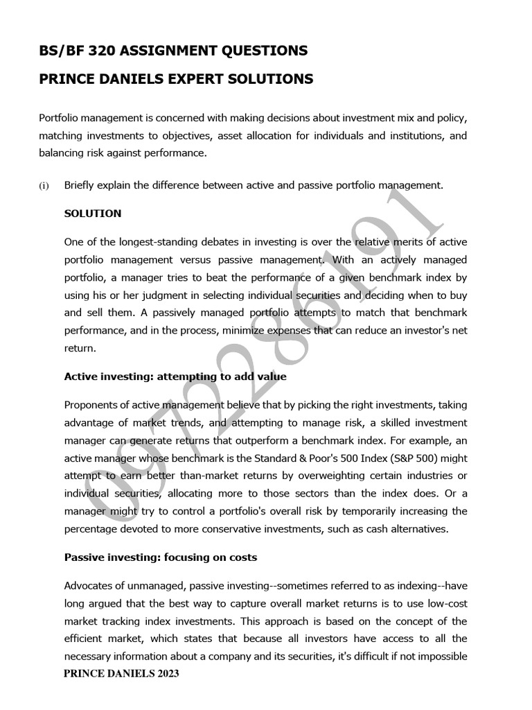 Bs 350 Assignment Solutions | PDF | Investing | Investment Management
