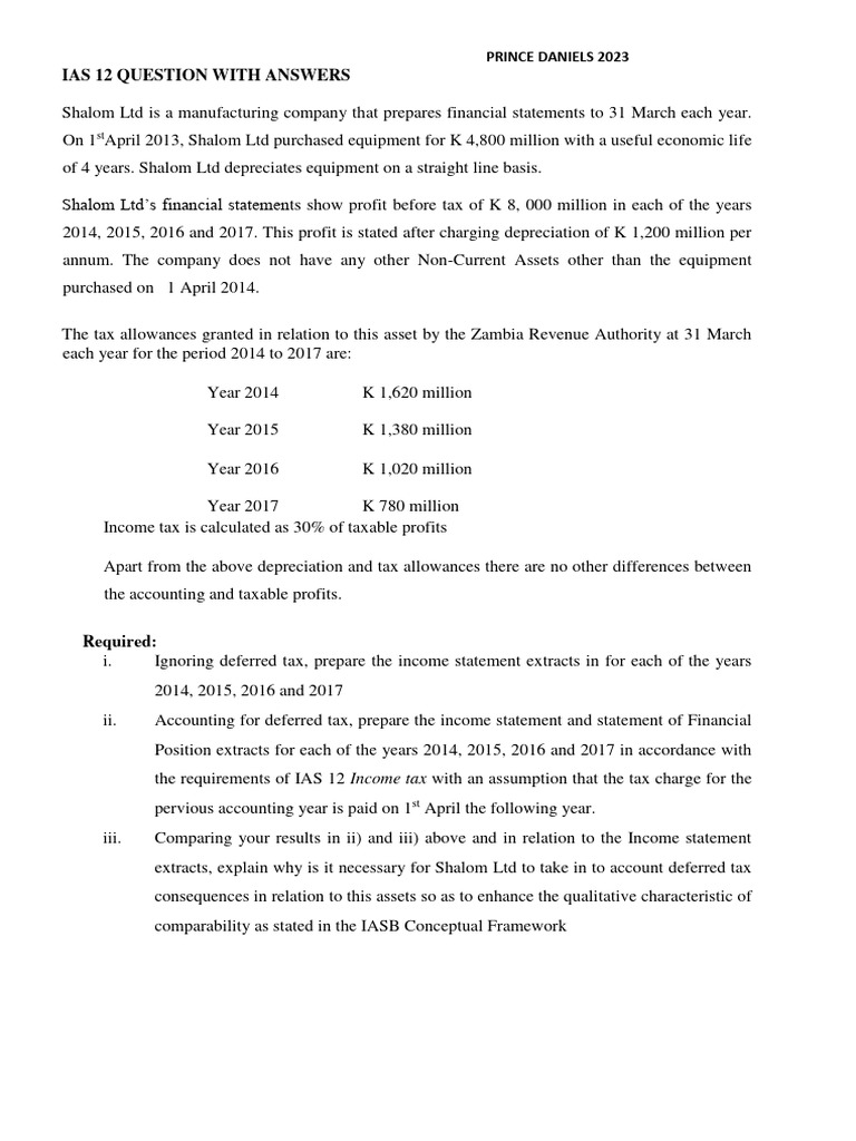 Ias 12 Question With Answers | PDF | Deferred Tax | Business Economics