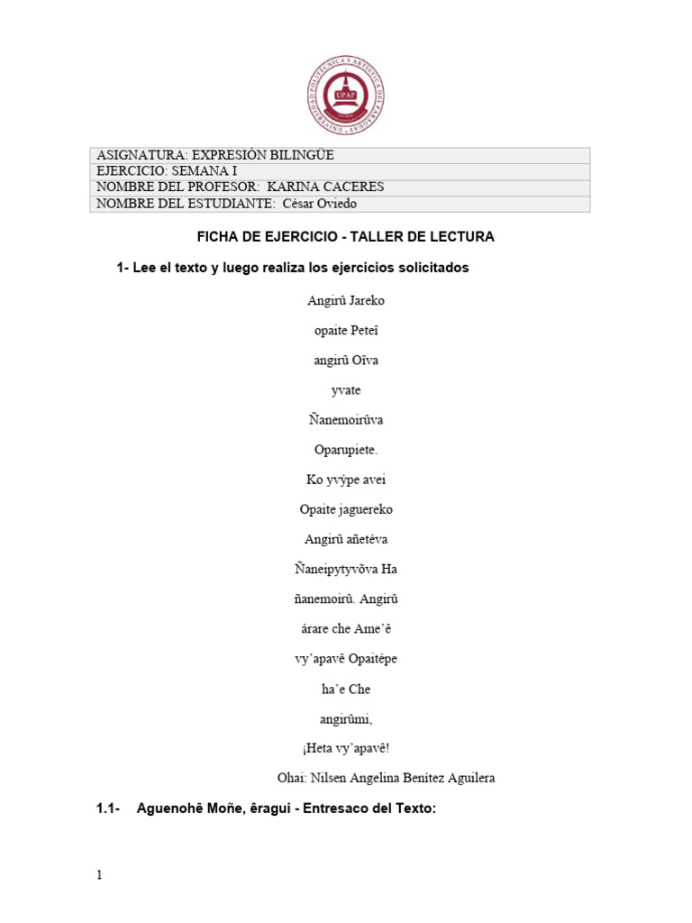 TT Semana I Expresión Bilingüe Cesar Ariel Tt-1 | PDF