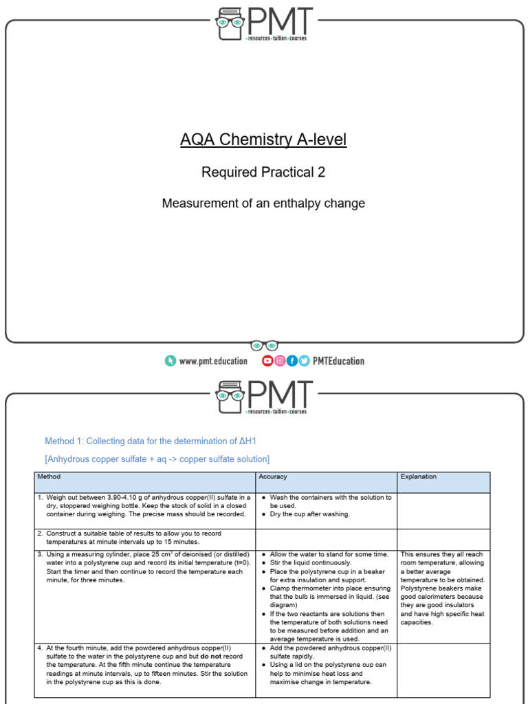 AQA Chemistry Enthalpy Change Practical | PDF | Physical Chemistry ...