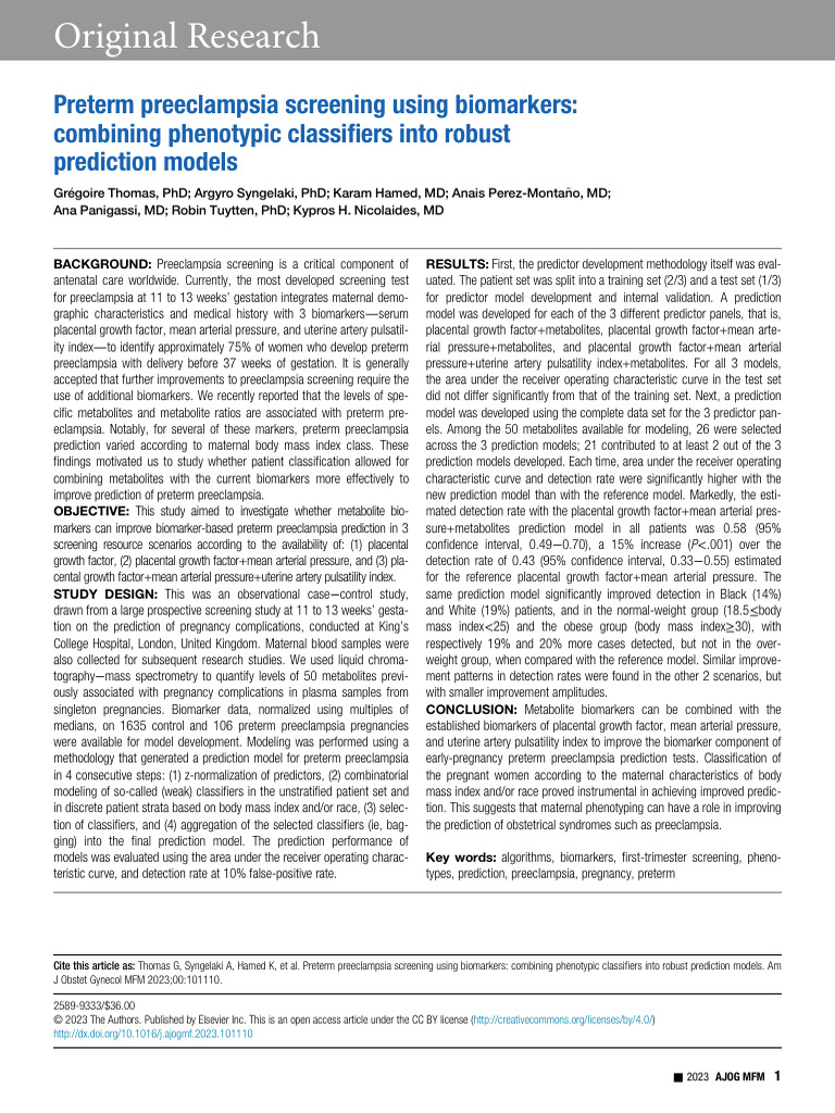 PIIS2589933323002525 | PDF | Preterm Birth | Prediction