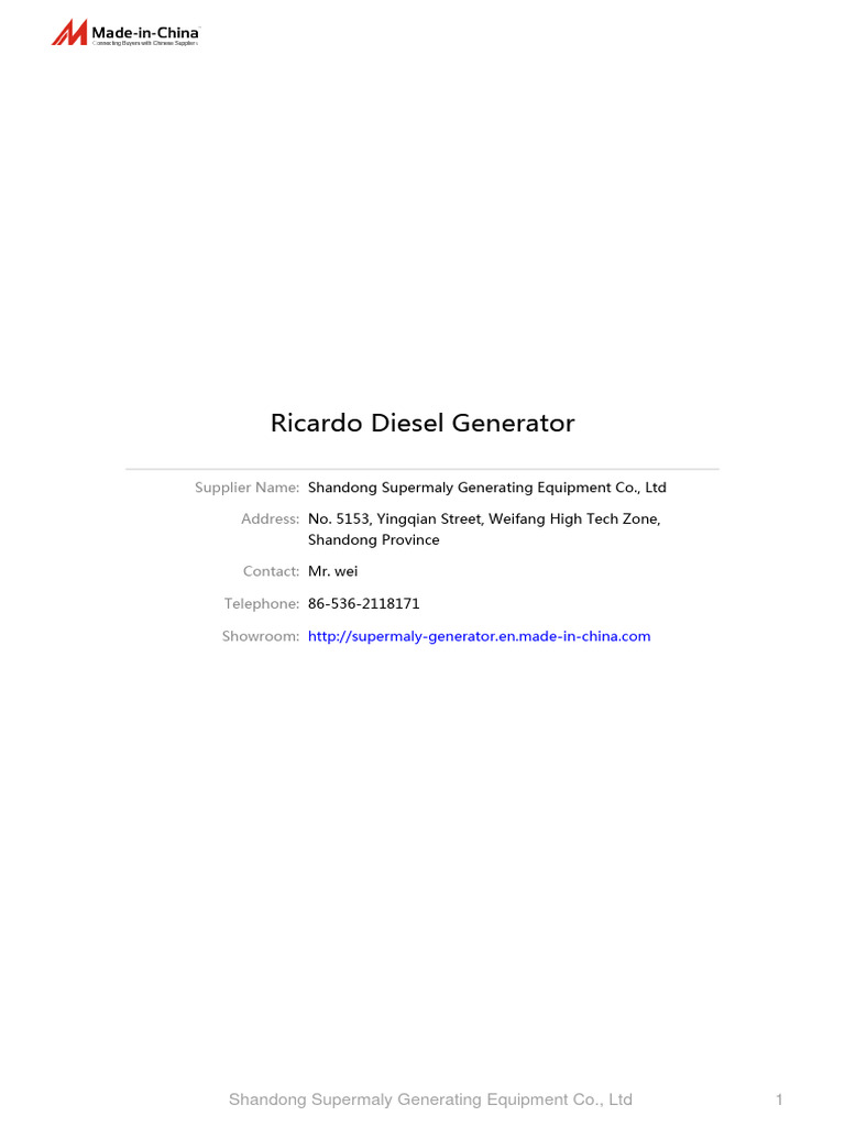 Ricardo Diesel Generator | PDF | Energy Production | Energy Industry