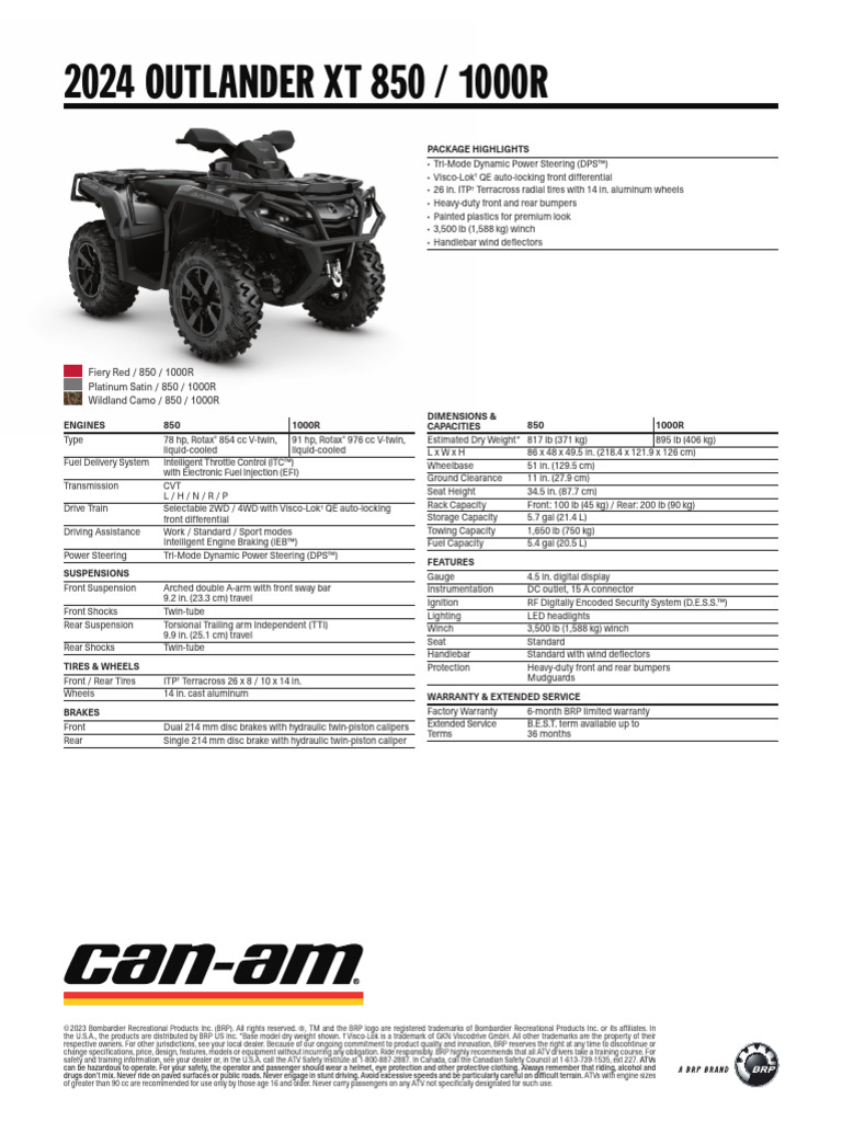 Orv Atv My24 Spec Out XT 850 1000r Enna HR | PDF | Off Road Vehicles ...