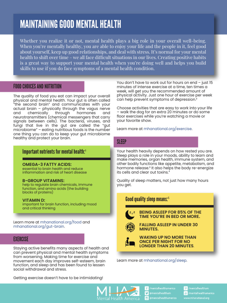 Fact Sheet MHM 2022 - 3. Maintaining Good Mental Health | PDF | Sleep ...