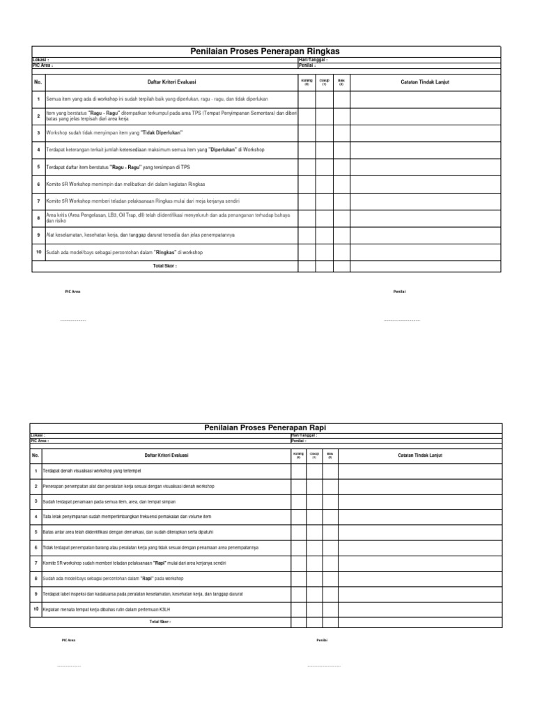 Checklist Penilaian 5R | PDF