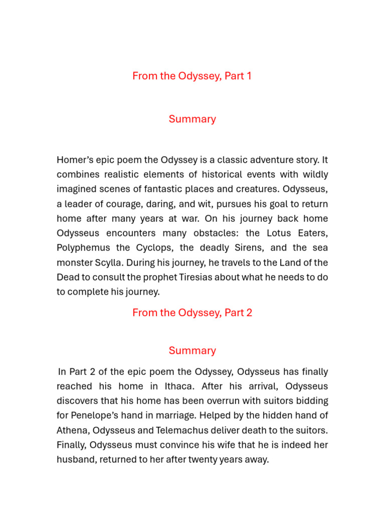 summary | PDF | Odyssey | Odysseus