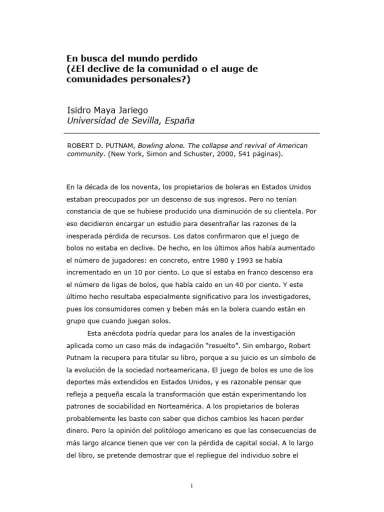 Bowling Alone The Collapse and Revival of American Community | PDF ...