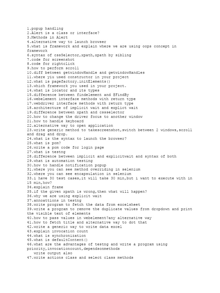 Selenium Questions | PDF | Software Testing | Software Selenium Questions | PDF | Software Testing | Software