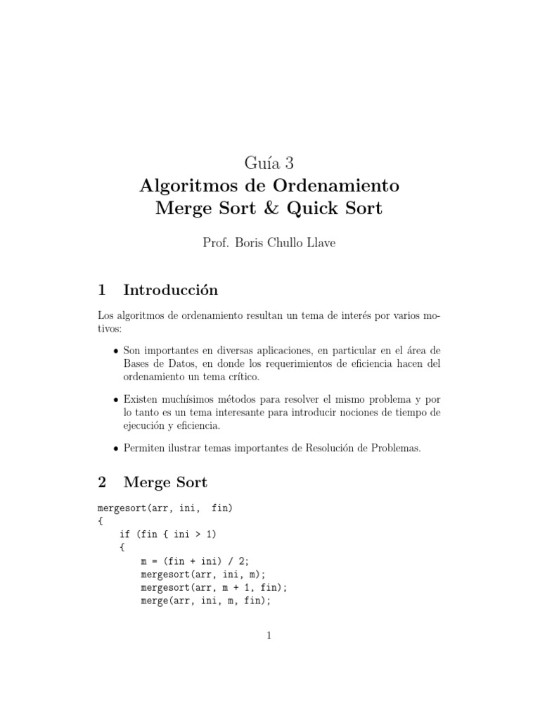 Algoritmos: Merge Sort y Quick Sort | PDF | Algoritmos | Matemáticas Aplicadas