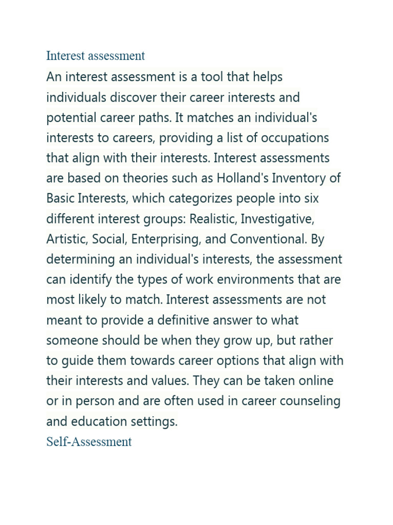 interest assessment | PDF | Psychological Concepts | Cognition