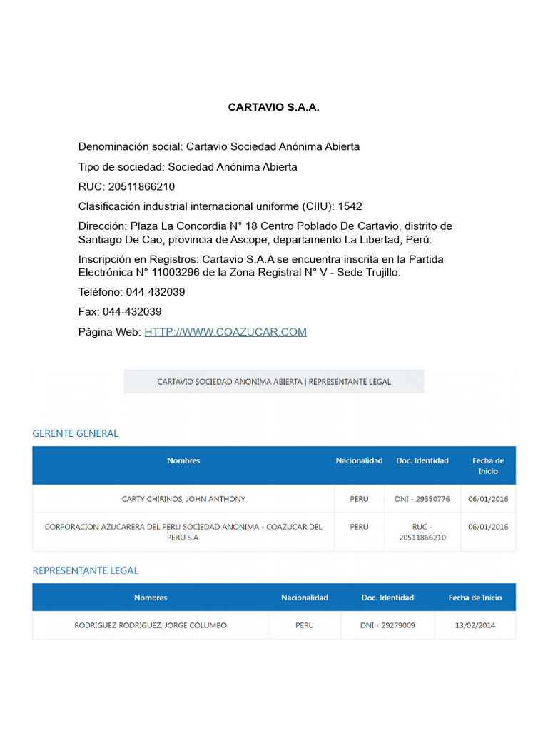 Inversiones Centenario Datos Generales | PDF | Business | Economias