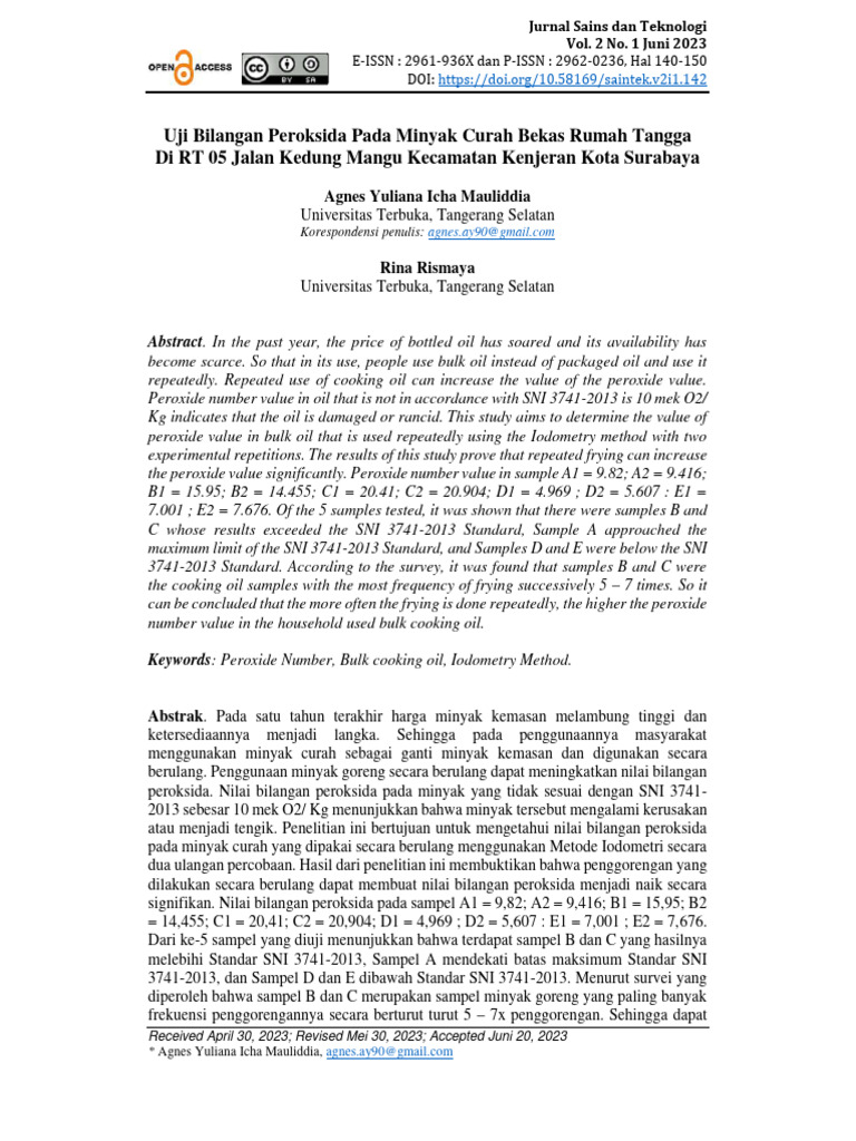 SAINTEK Vol 2 No 1 Juni 2023 Hal 140-150 | PDF