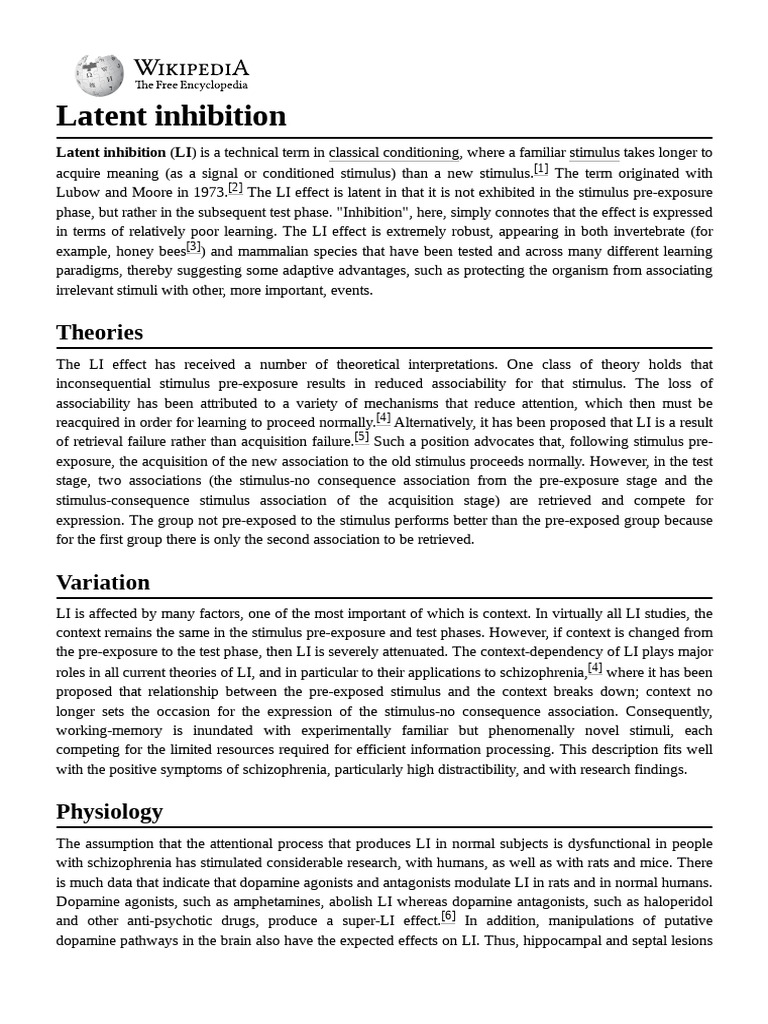 Latent Inhibition | PDF | Behavioural Sciences | Psychological Concepts