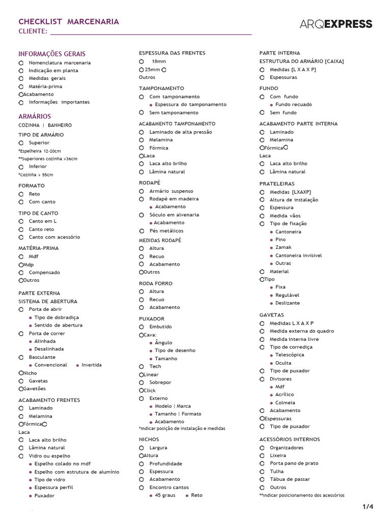 checklist digital marcenaria arq | PDF
