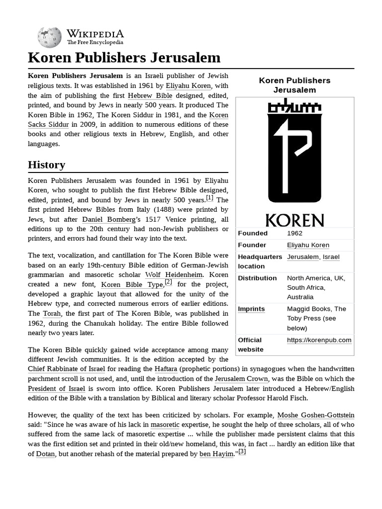Koren_Publishers_Jerusalem | PDF | Jewish Literature | Jews And Judaism