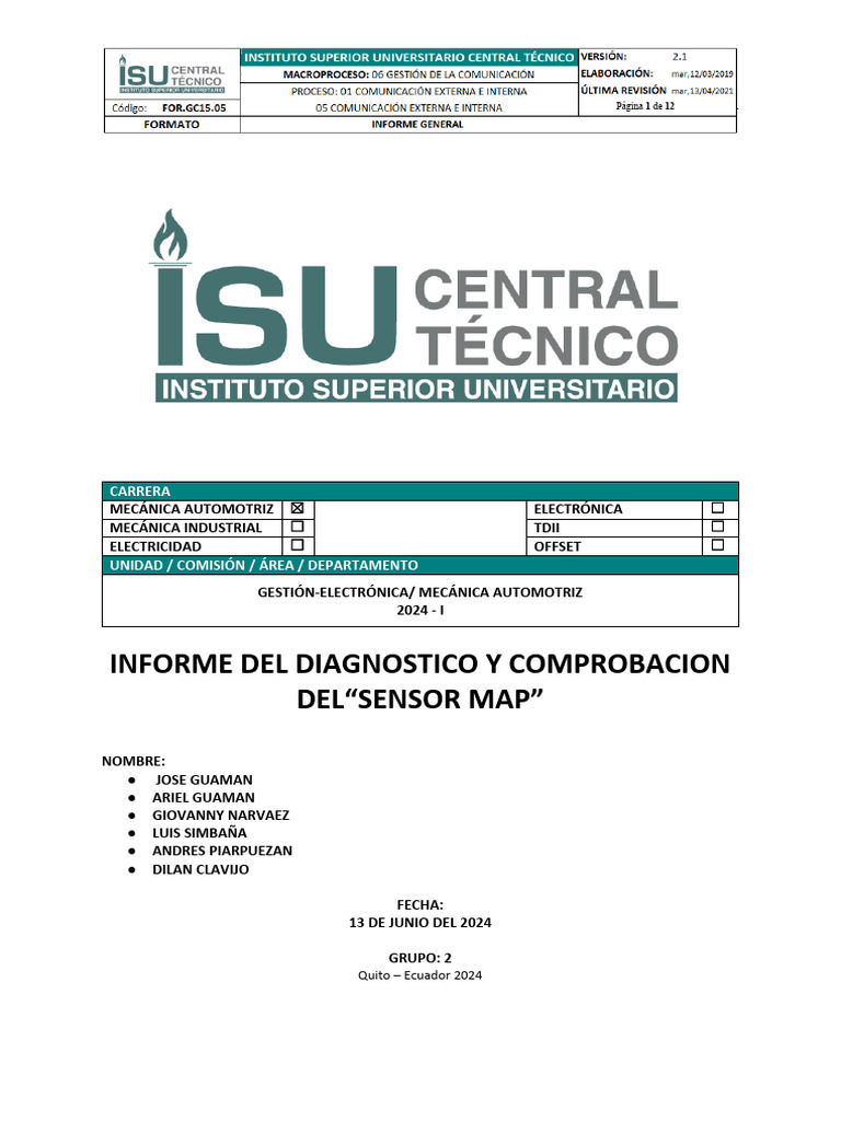 Informe Del Diagnostico Y Comprobacion Del"Sensor Map": Carrera | Descargar gratis PDF ...