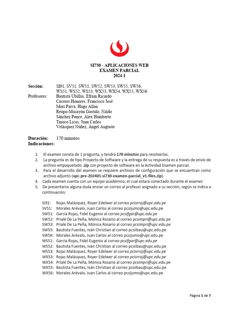 Upc Pre 202401 Si730 Examen Parcial - v1 | PDF | Script Java | Lenguaje de programación