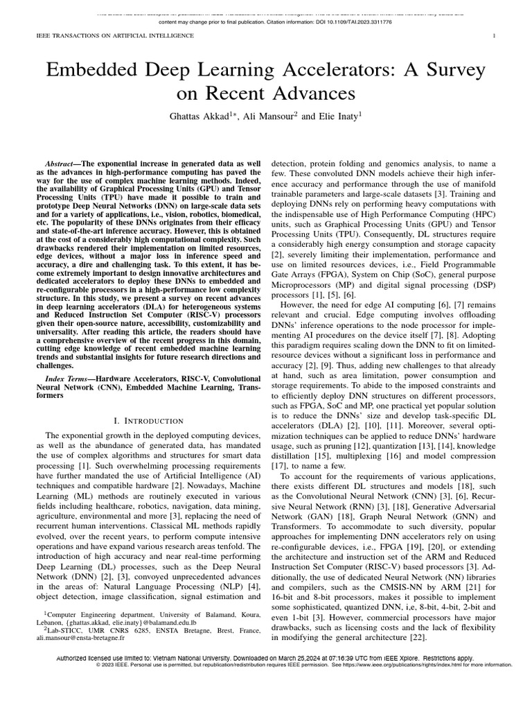 Embedded Deep Learning Accelerators A Survey On Recent Advances Download Free Pdf Deep