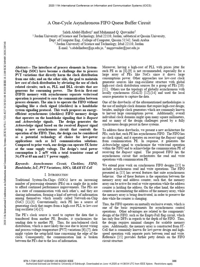 A One Cycle Asynchronous Fifo Queue Buffer Circuit Pdf System On A Chip Electronic Circuits