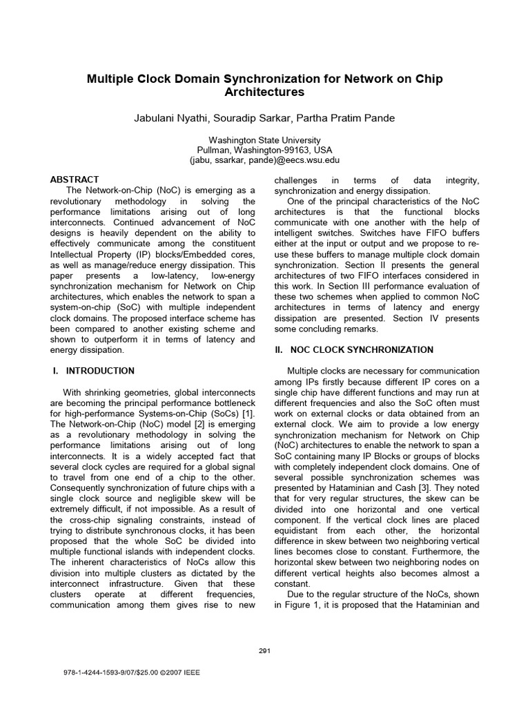 Multiple Clock Domain Synchronization For Network On Chip | PDF | System On A Chip | Computer ...