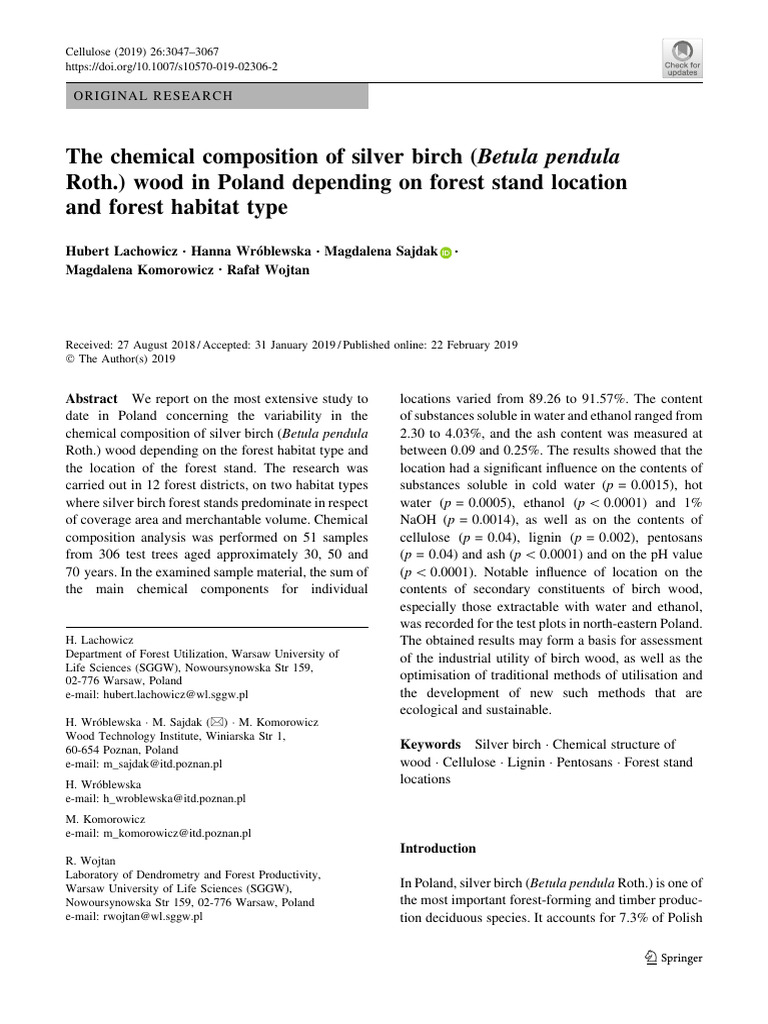 The Chemical Composition of Silver Birch (Betula Pendula Roth.) Wood in ...
