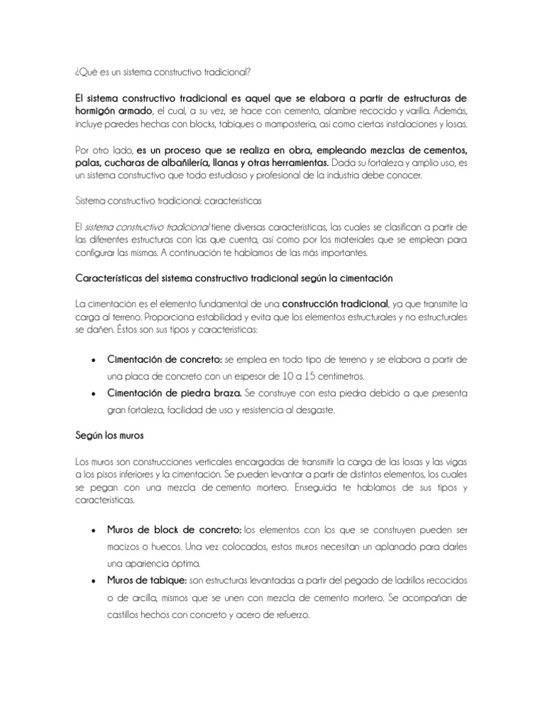 Sistema Constructivo Tradicional: Guía Completa | PDF | Fundación ...