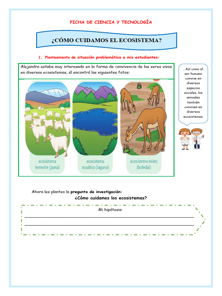 Ficha Cyt Mart 21 El Ecosistema y Sus Cuidados 933623393 Prof Yessenia ...