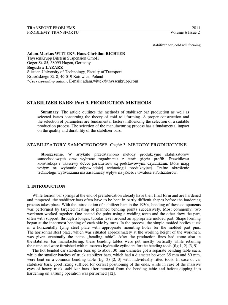 Stabilizer Bar Production Methods Explained | PDF | Bending | Sheet Metal