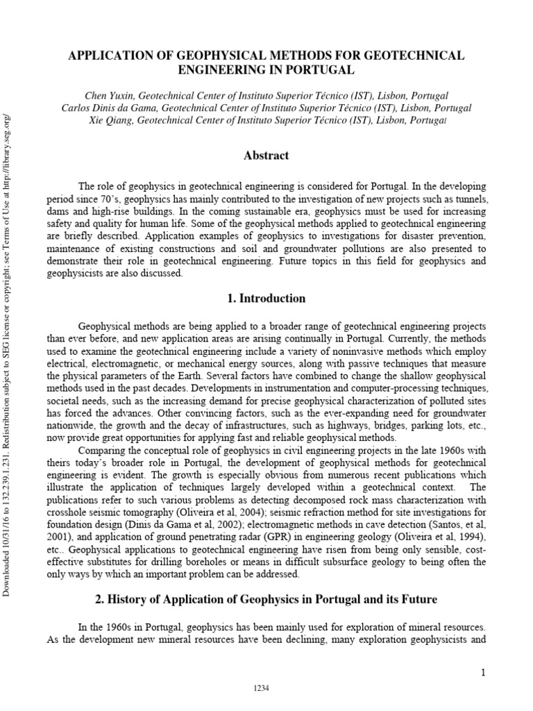 Application of Geophysical Methods For Geotechnical Engineering | PDF | Geophysics ...