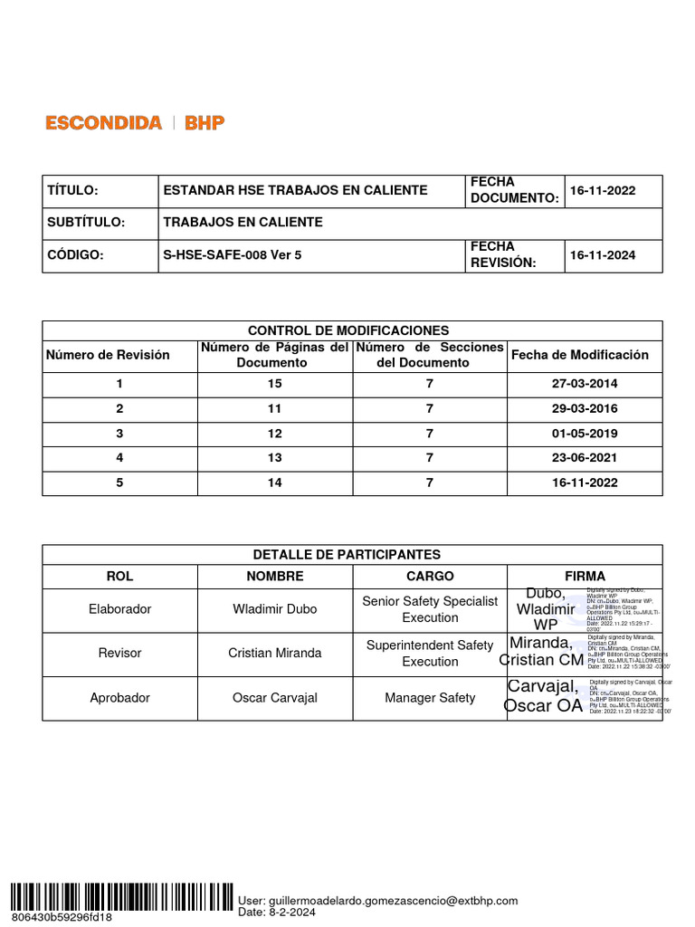 Estandar Hse Trabajos en Caliente (S-Hse-Safe-008 Ver 5) Vig 11-24 ...