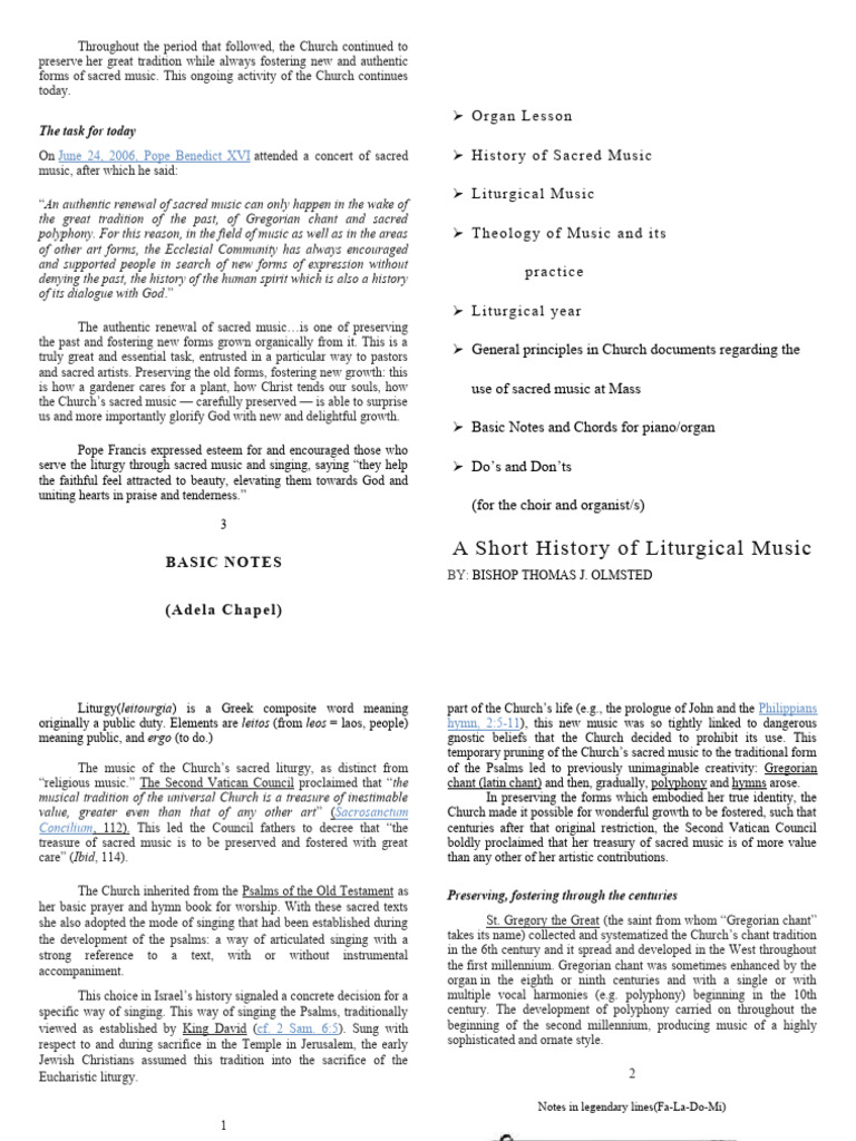 A Short History of Liturgical Music | PDF | Catholic Church | Church Music