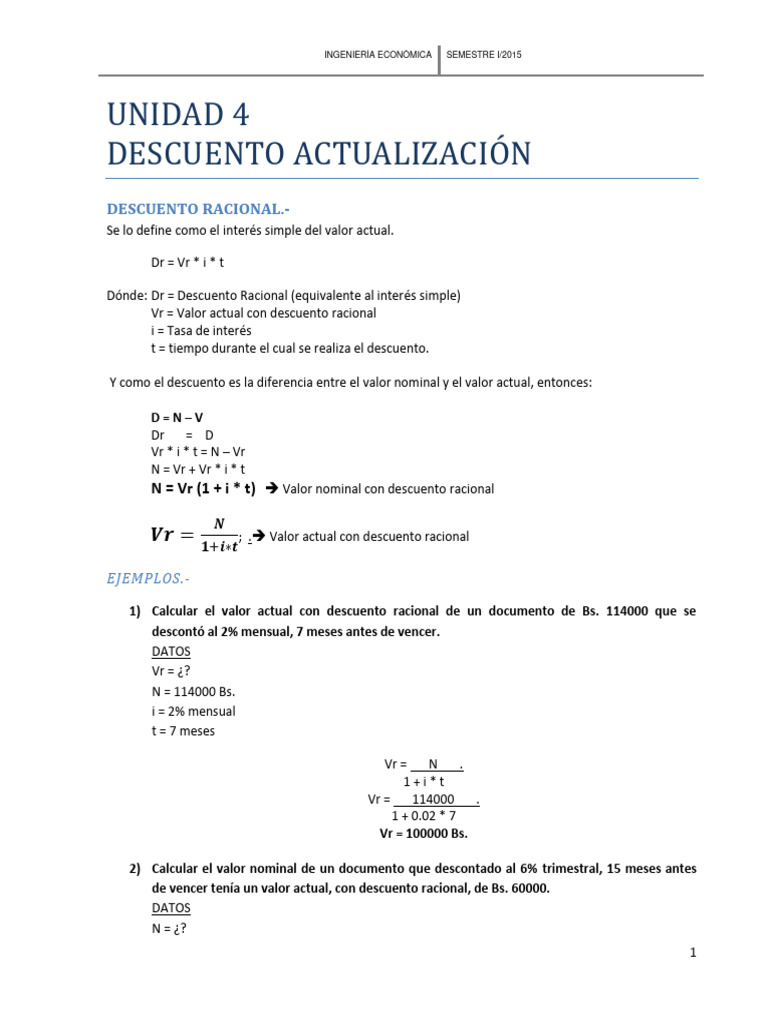 Unidad 4 Descuento 2 (Continuacion) | PDF | Interés compuesto ...
