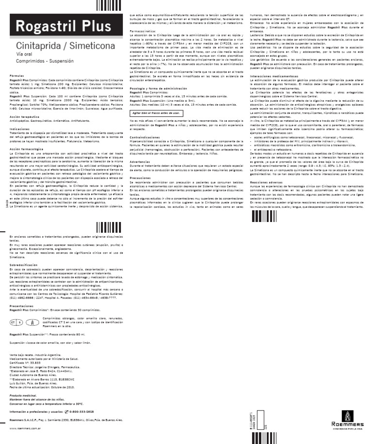 Rogastril Plus: Cinitaprida / Simeticona | PDF | Amamantamiento | Medicina CLINICA