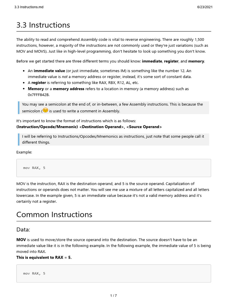 3.3 Instructions | PDF | Assembly Language | Pointer (Computer Programming)