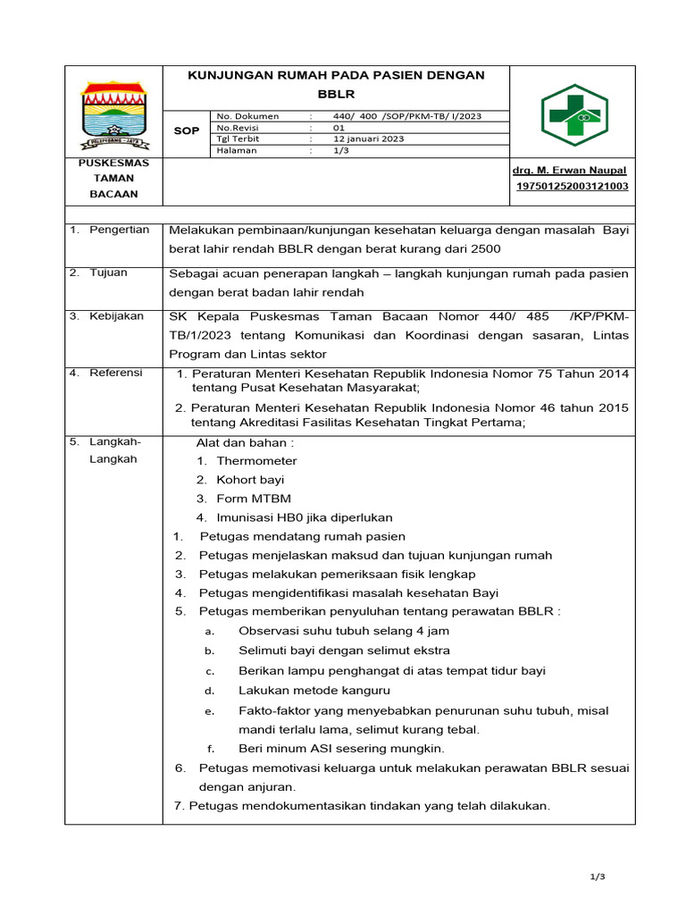 Sop Bayi BBLR | PDF | Pengembangan Diri | Kesehatan Holistik