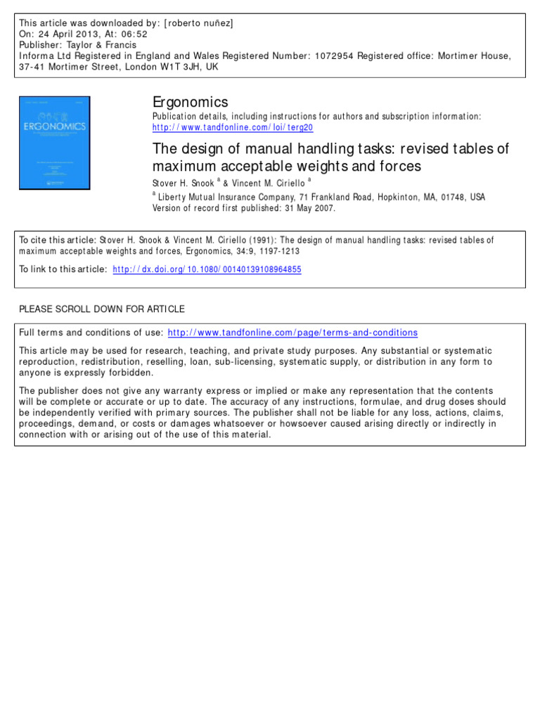 The Design of Manual Handling Tasks Revised Tables of Maximum ...