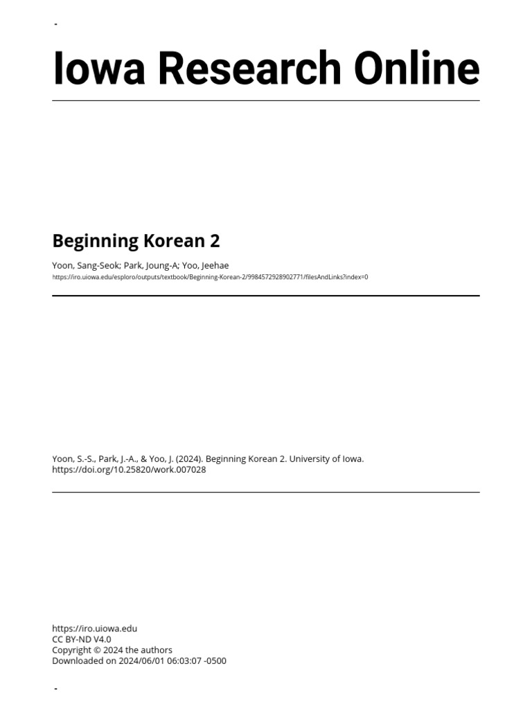 Beginning Korean 2 Sang Seok Yoon Pdf