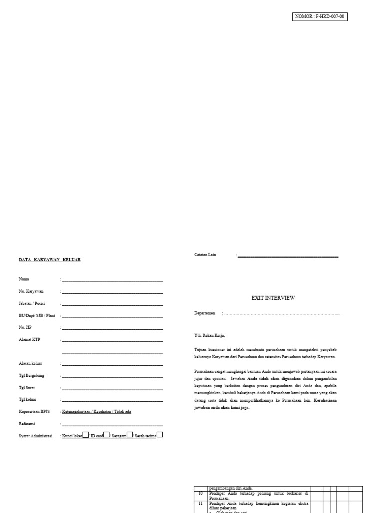Form Exit Interview | PDF