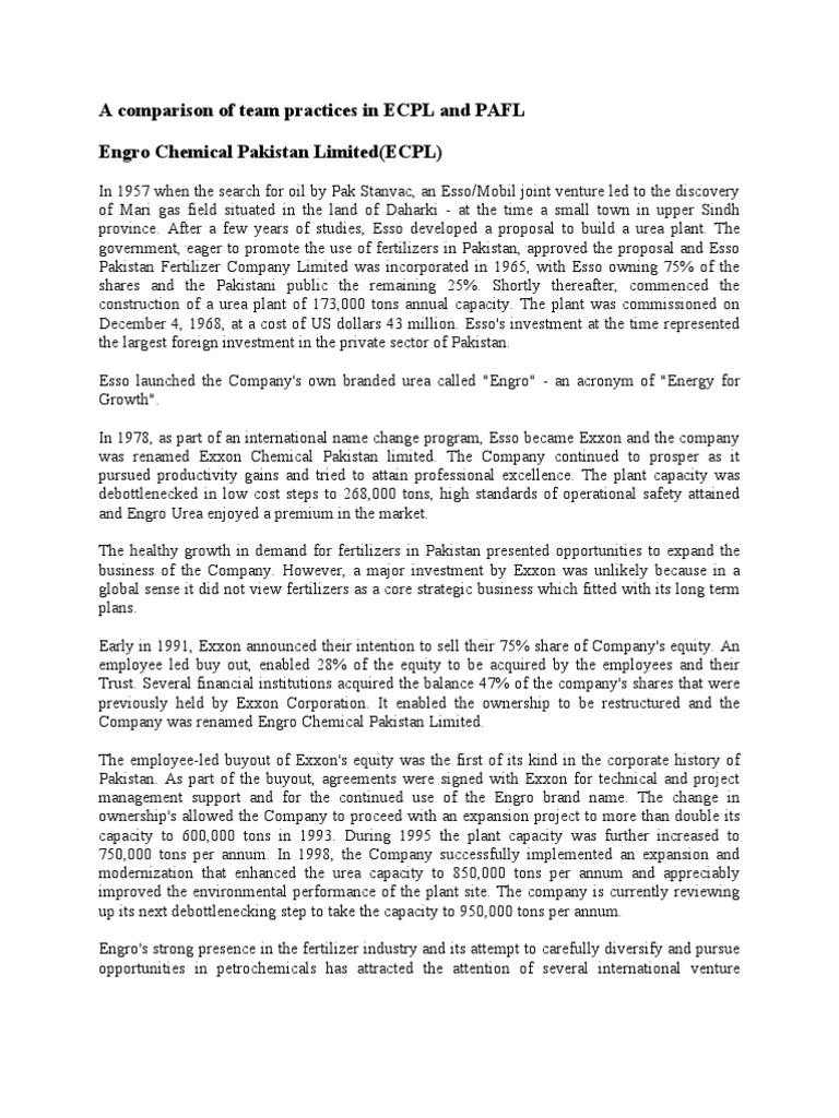 A Comparison of Team Practices in ECPL and PAFL | PDF | Exxon Mobil ...