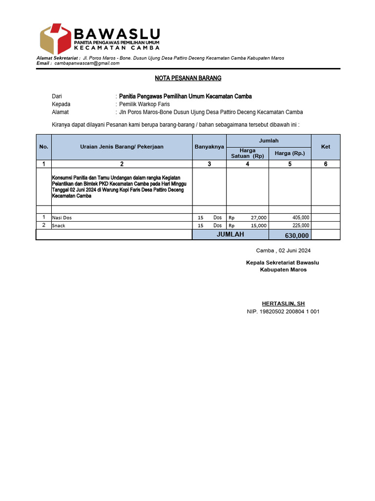 Konsumsi Panitia Dan Undangan | PDF