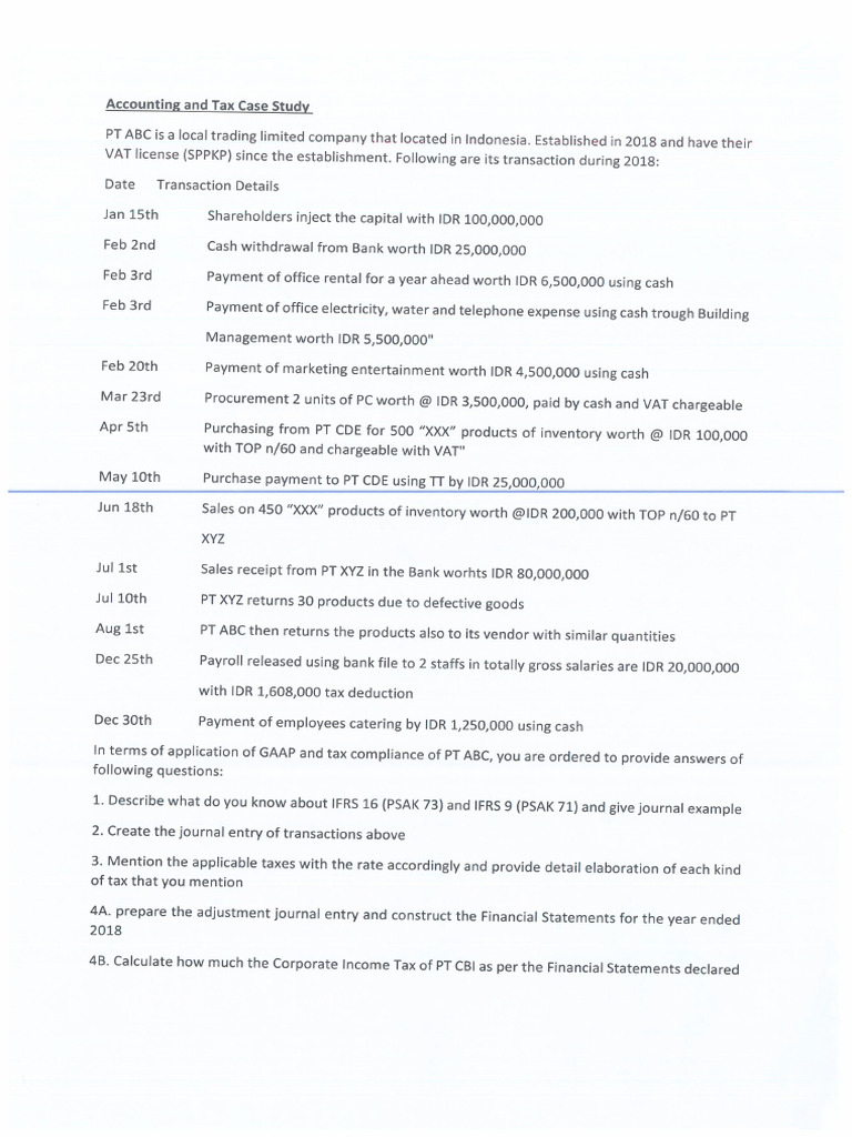 Accounting - Tax Case Study | PDF