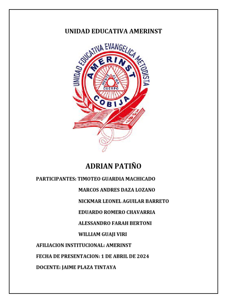 Unidad Educativa Amerinst Informe Sobre Adrian Patiño 2 | PDF