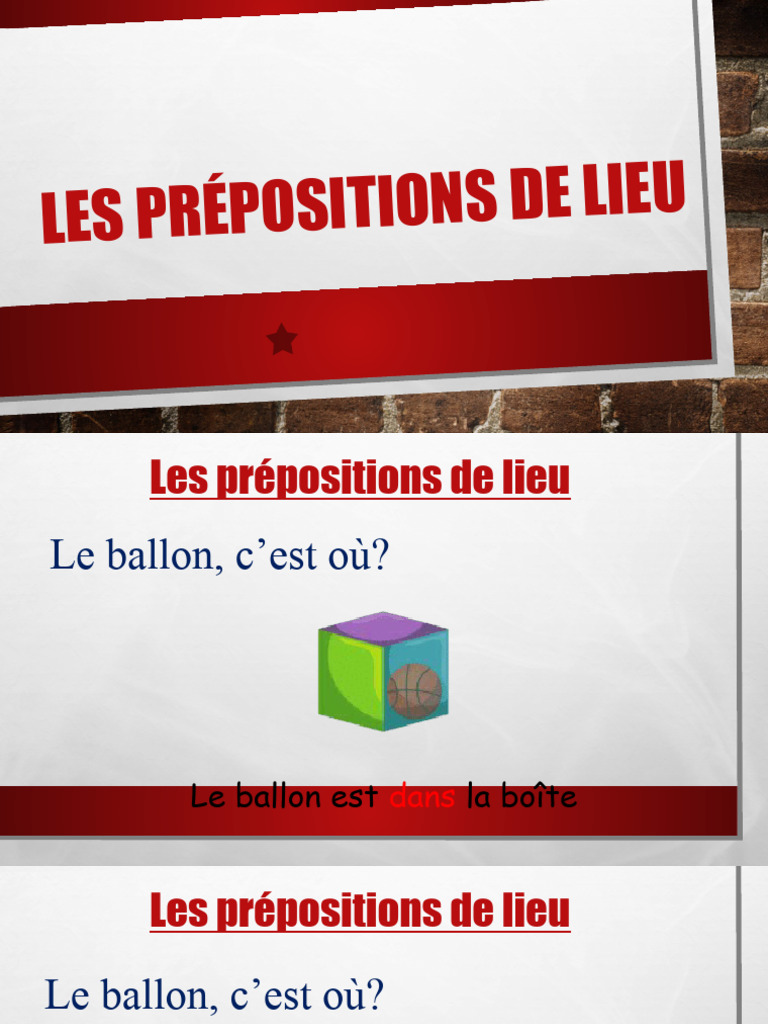 Prépositions de lieu : Le ballon | PDF