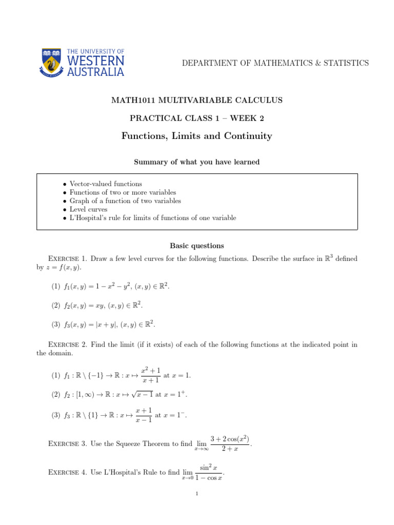 MATH1011 Practical 1 Week 21 | PDF | Function (Mathematics ...