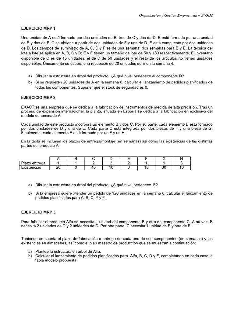 Ejercicios MRP Resueltos | PDF