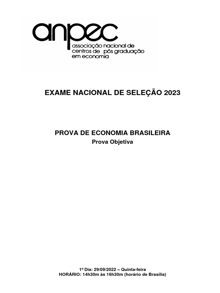 EXAME ANPEC-2023 - Economia Brasileira Objetiva | PDF | Inflação | Economia