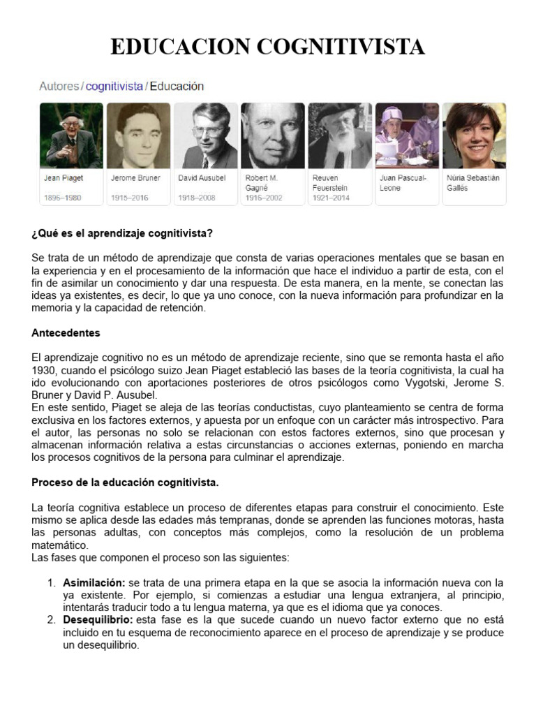 Educacion Cognitivista Pdf Aprendizaje Cognición