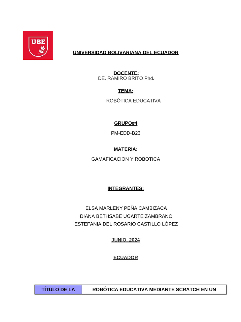 TALLER PRACTICA CLASE GAMIFICACION Y ROBOTICA - TÍTULO DE LA UNIDAD (2) G4 (1) (PDF - Io) | PDF ...