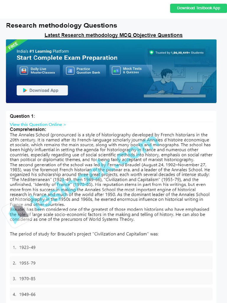 MCQ On Research Methodology 5eea6a0d39140f30f369e1a5 | PDF